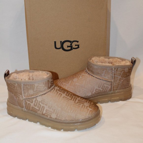 UGG | Shoes | Nib Ugg Ultra Mini Monogram Tan Womens Boots | Poshmark